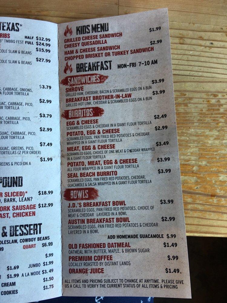 Menu at Stanley's Famous Pit Barbecue, Tyler