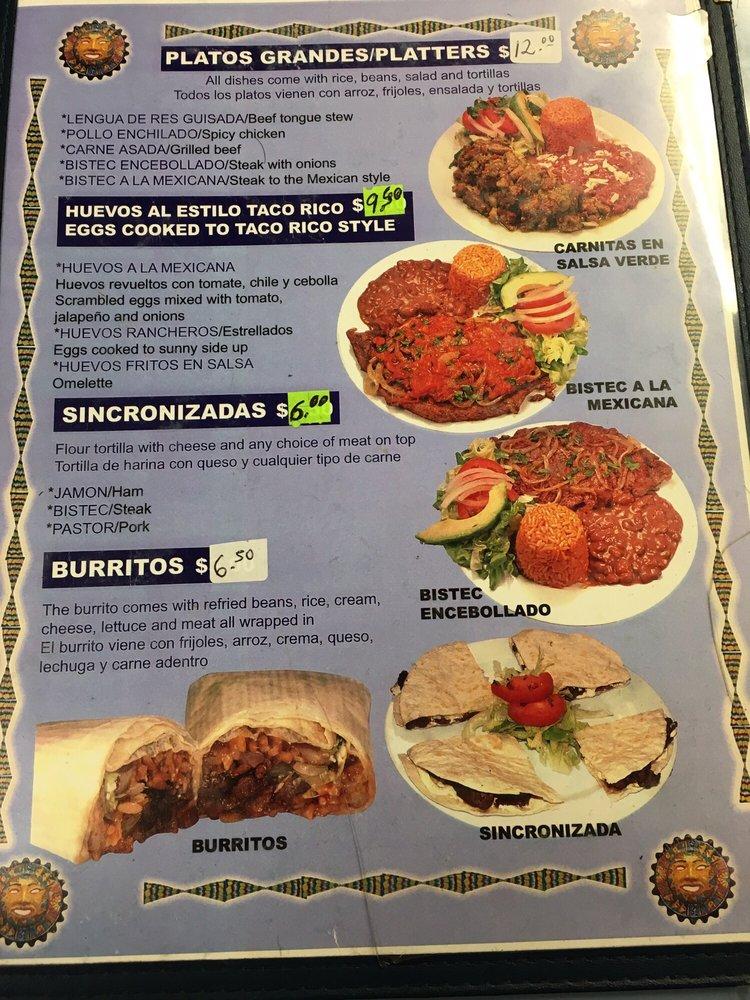 Menu at Taco Rico restaurant, Hyattsville