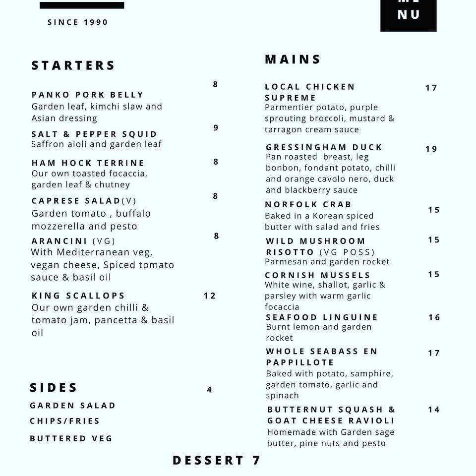Menu at The Lord Nelson pub & bar, Southwold
