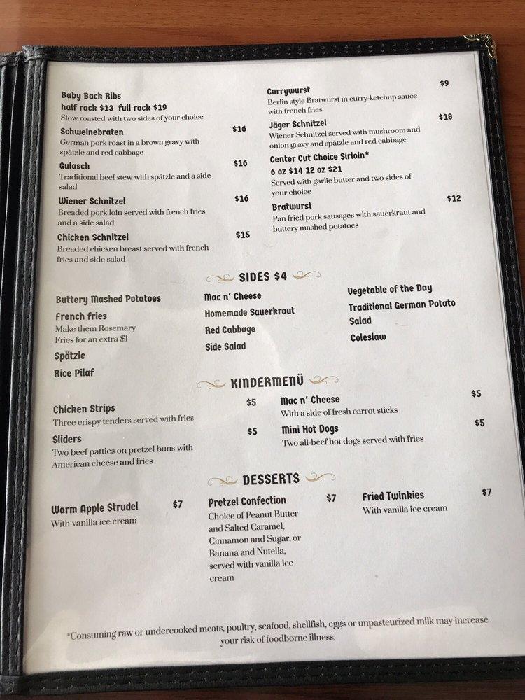 Menu at Wunderbar German Kitchen & Biergarten, Davie, Volunteer Rd