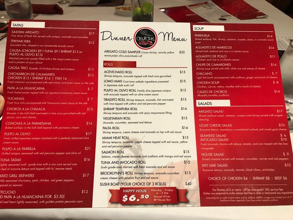 Menu at Ceviche Arigato restaurant, Lake Park, 10th St