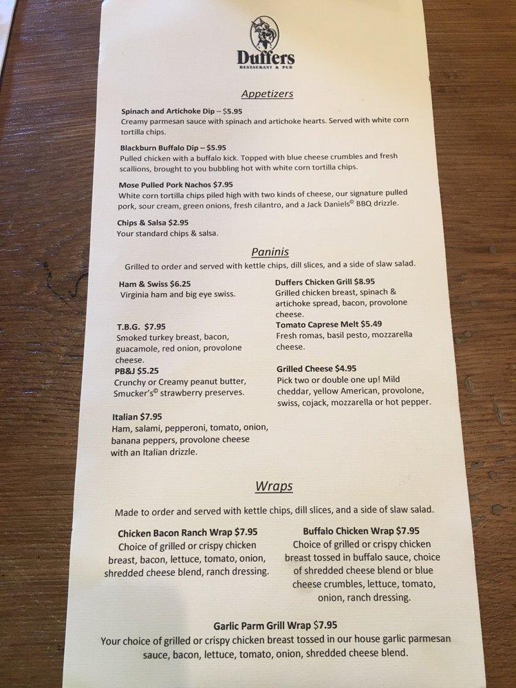 Menu at Duffer's Restaurant And Pub, Fredericktown