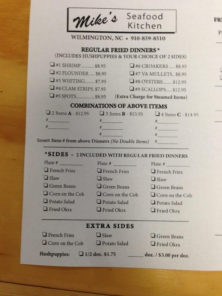 Menu at Mike's Fresh Seafood restaurant, Wilmington