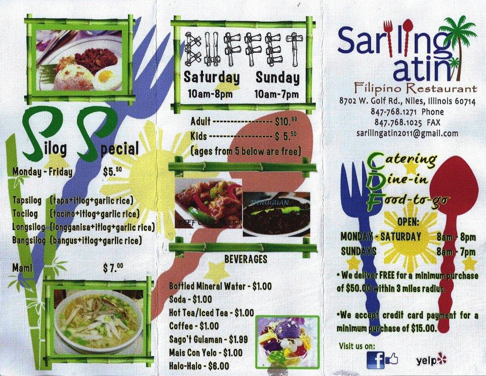 Menu at Sariling Atin Restaurant, Niles, W Golf Rd