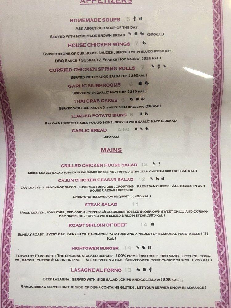 Menu at The Pheasant Bar & Grill, Drogheda