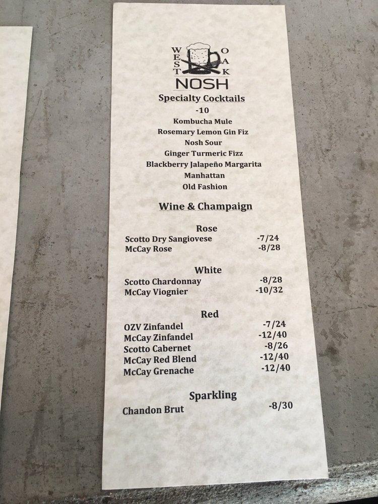 Menu at West Oak Nosh pub & bar, Lodi
