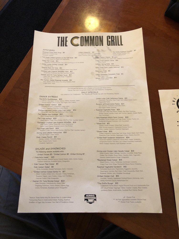 Menu at Common Grill restaurant, Chelsea, 112 S Main St