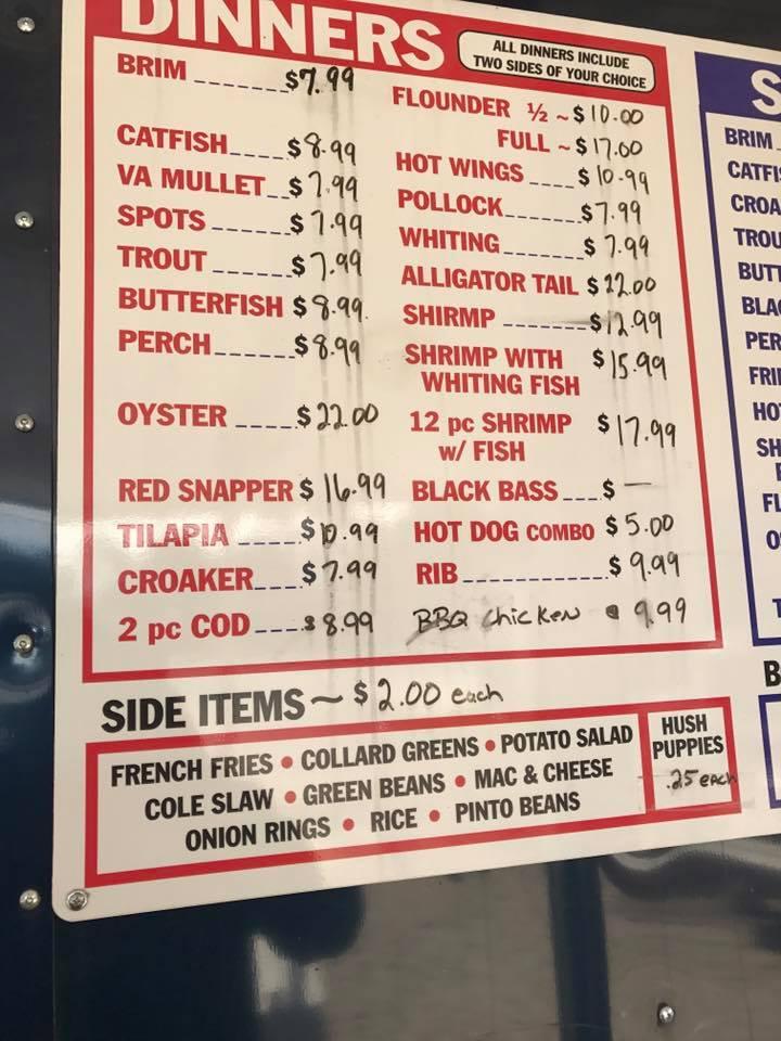 Menu at John C's Fish Market restaurant, Hope Mills