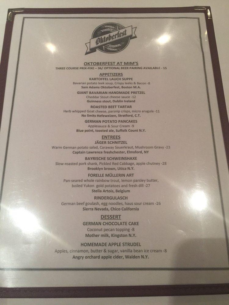Menu at Mim's Restaurant, Roslyn Heights