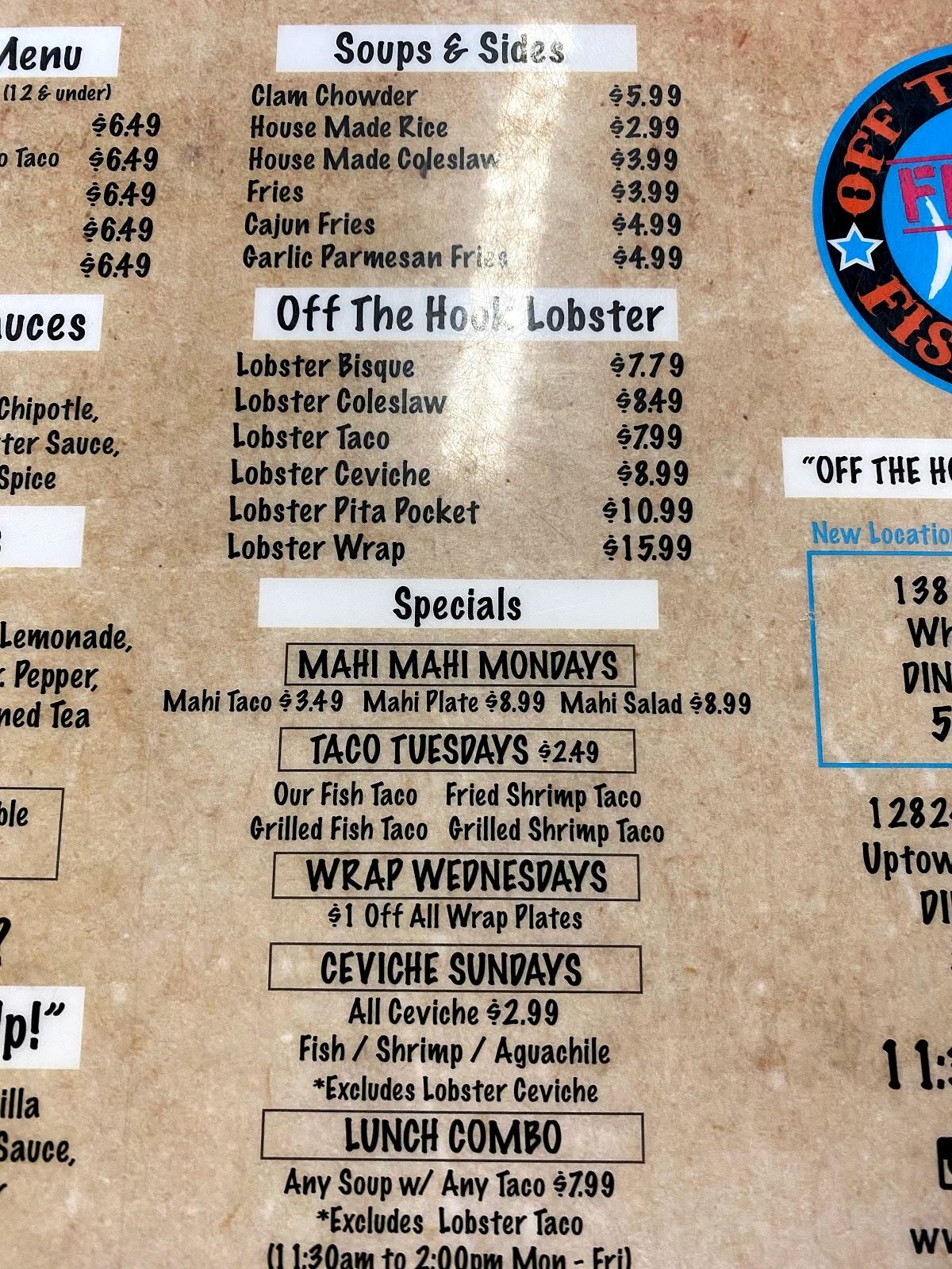 Menu at Off The Hook Fish Grill restaurant, Whittier, Hadley St # 107