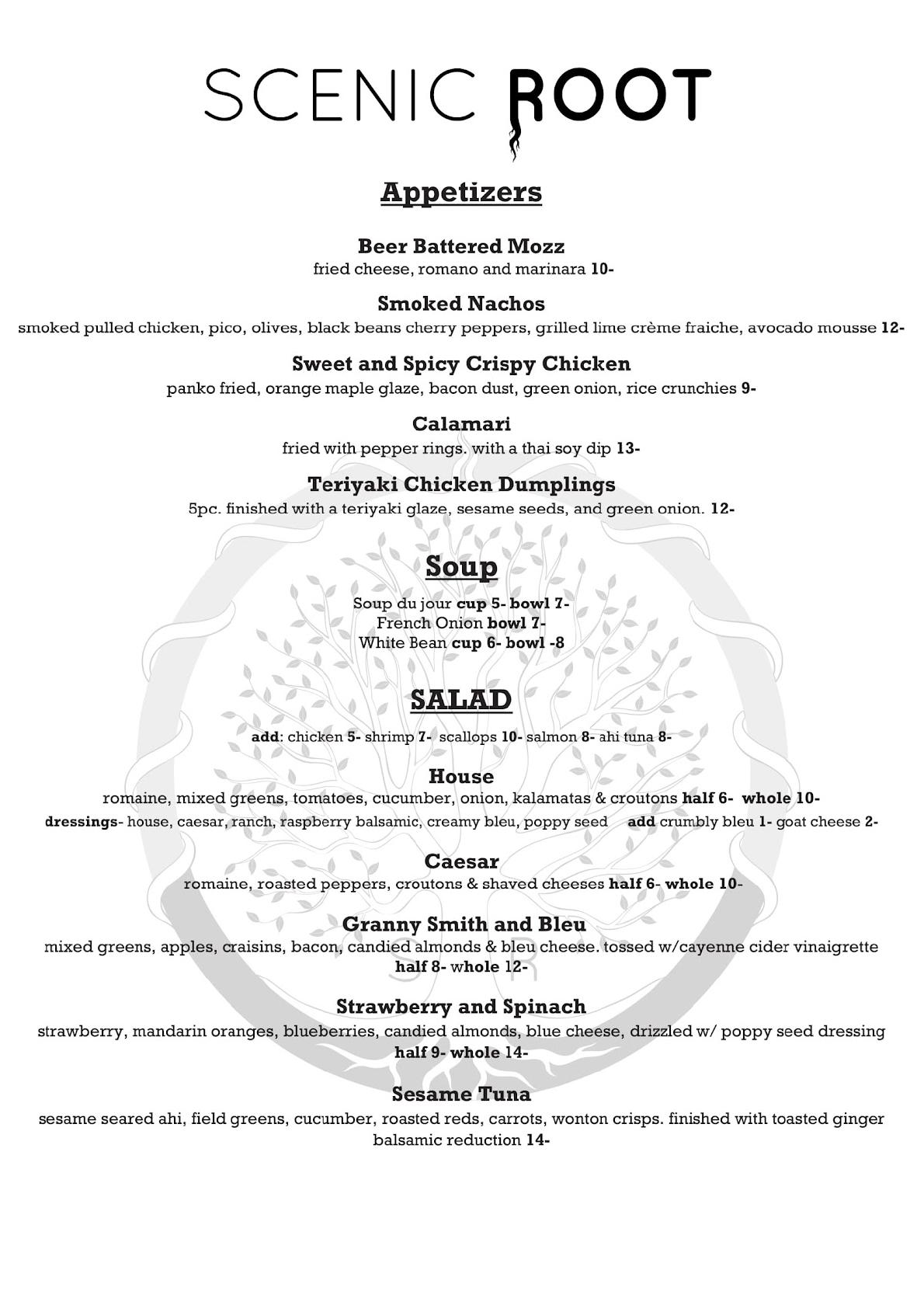 Menu at Scenic Root pub & bar, Manlius