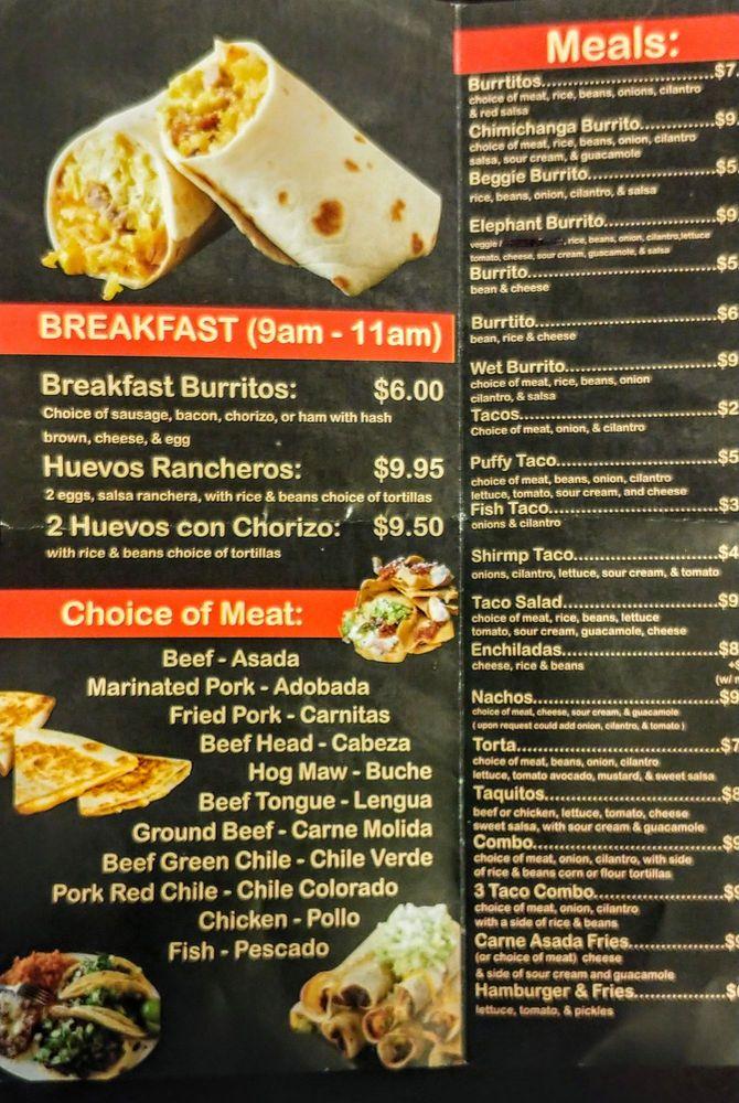 Menu at Taco Samich restaurant, Tehachapi