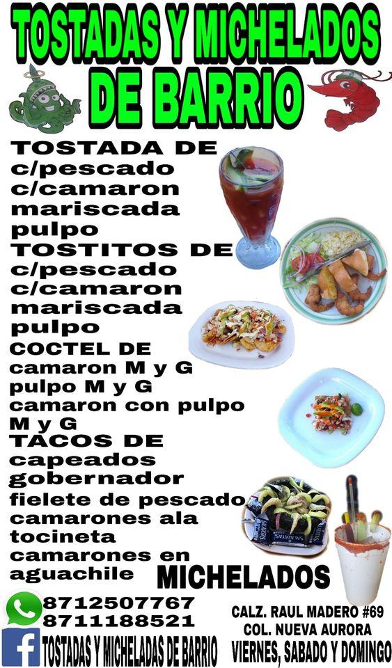 Carta de Tostadas & Micheladas De Barrio, Torreón