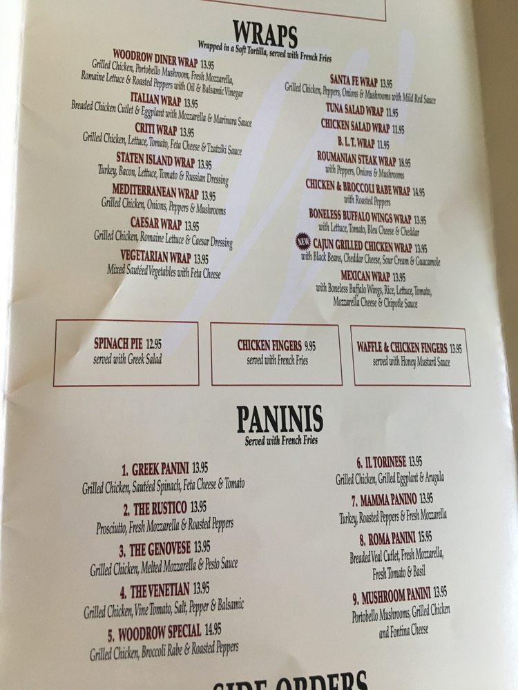Menu at Woodrow Diner restaurant, New York City, 655 Rossville Ave