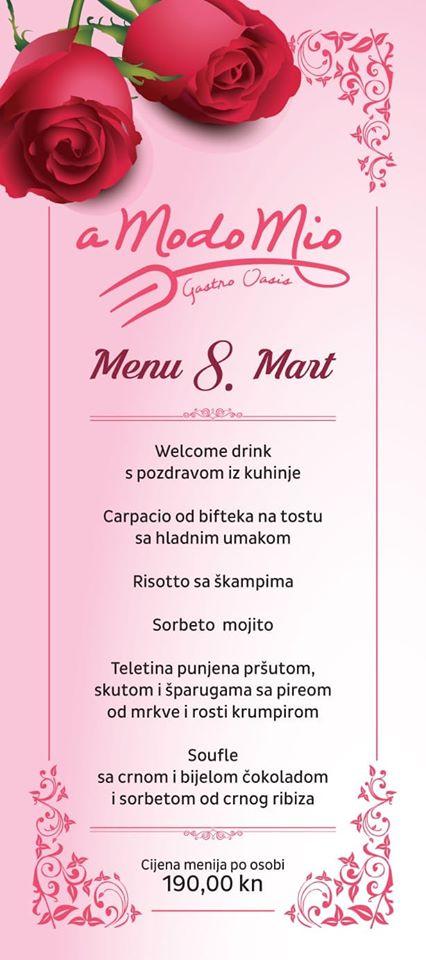 Menu at a Modo Mio Vabriga restaurant, Vabriga