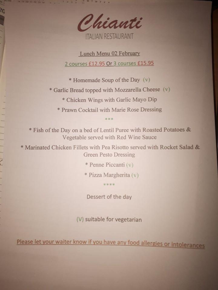 Menu at Chianti Restaurant, Falkirk, East Beancross Farm