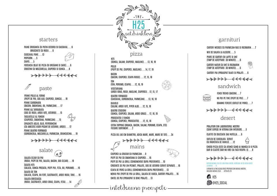 Menu at H25, Mizil