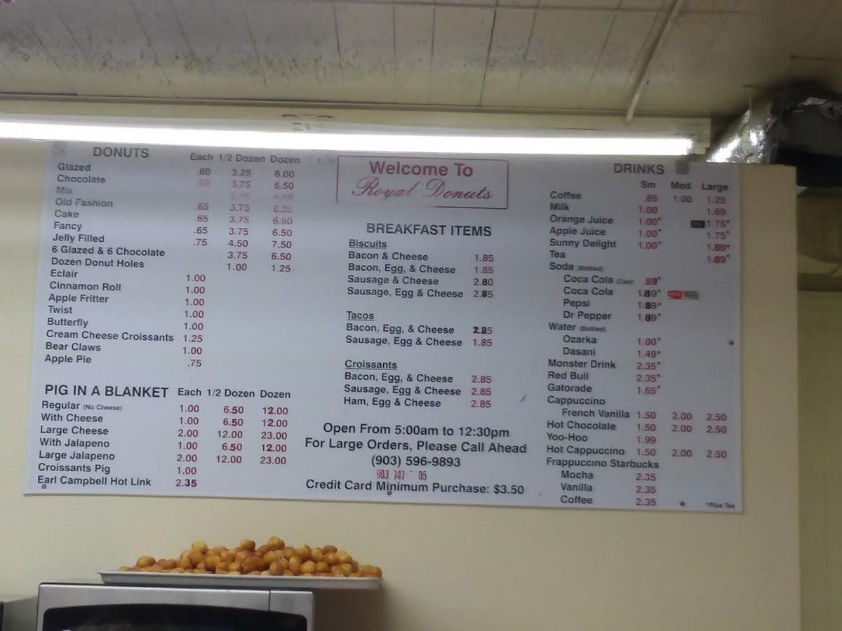 Menu at Royal Donut cafe, Tyler, W Gentry Pkwy