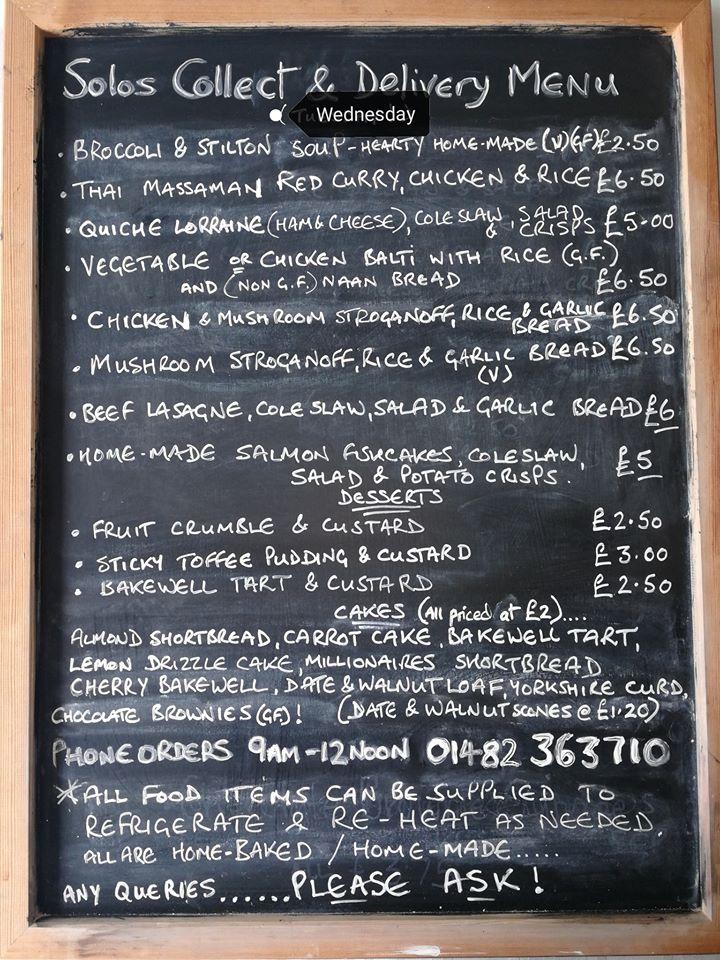Menu at Solos Music Cafe, Willerby, 141 Kingston Rd