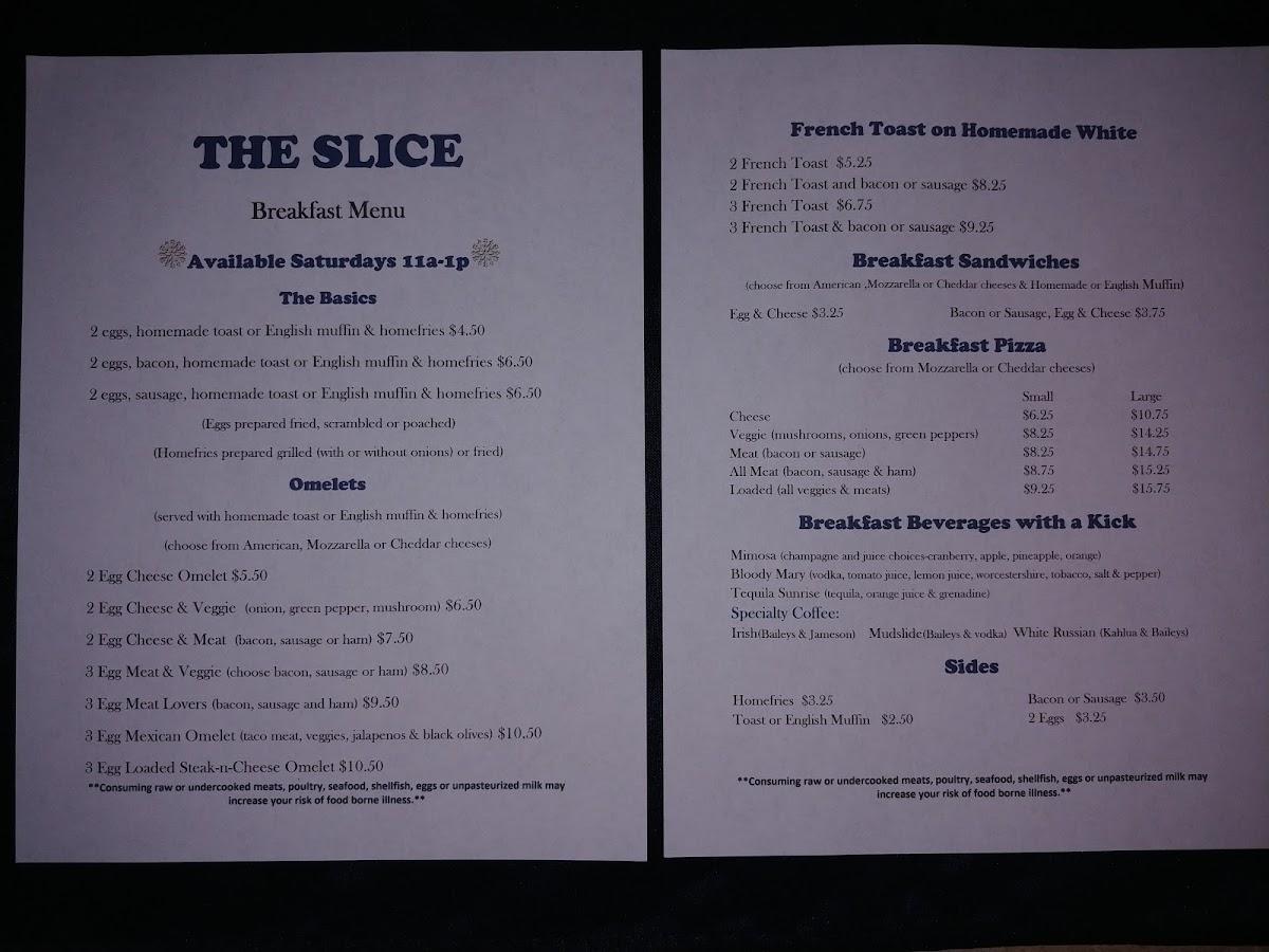 Menu at The Slice steakhouse, Island Falls