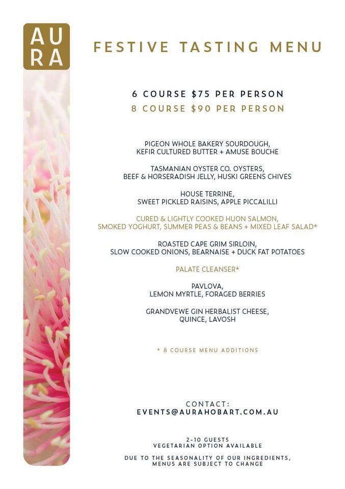 Menu at AURA Hobart, Hobart