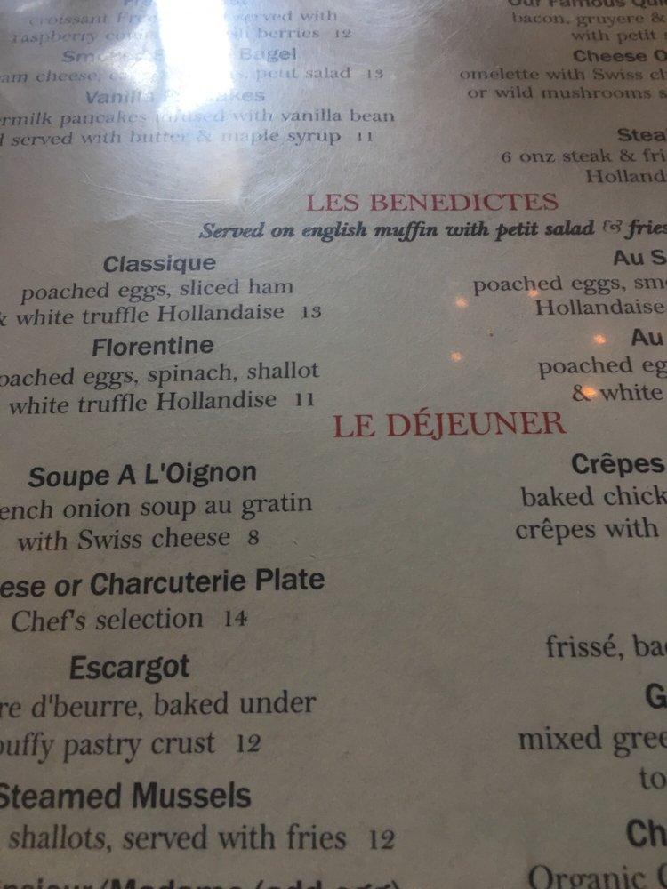 Menu at Chez Moi restaurant, Chicago