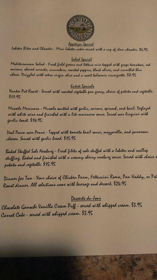 Menu at Courtyard Restaurant, Fairhaven