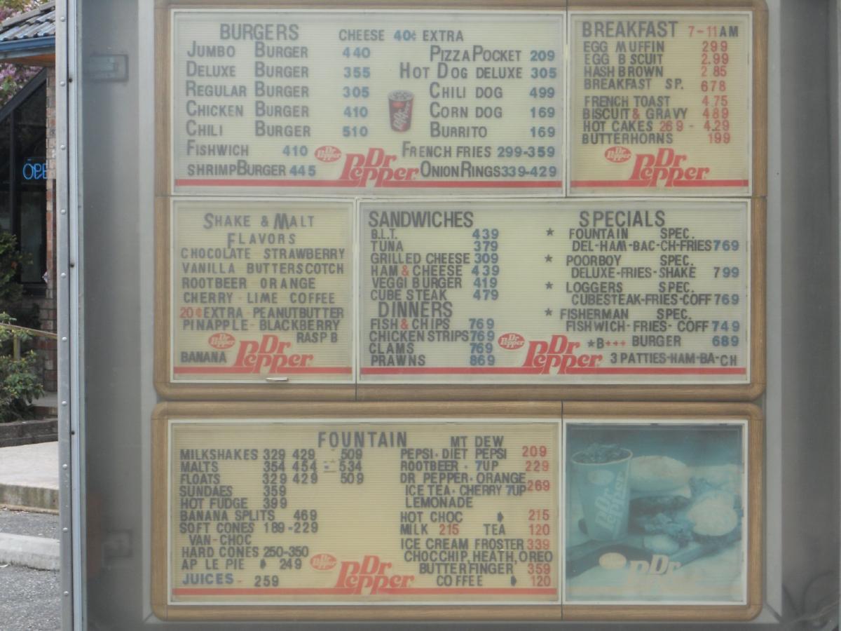 Menu at Fountain Drive-In restaurant, Arlington