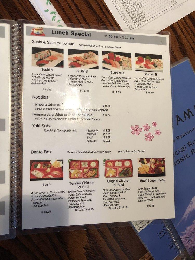 Menu at Fujiyama restaurant, Dallas