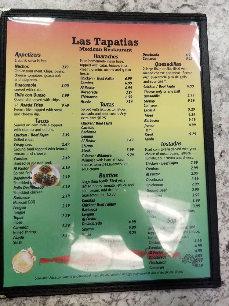 Menu at La Tapatia restaurant, Killeen, 204 W Rancier Ave