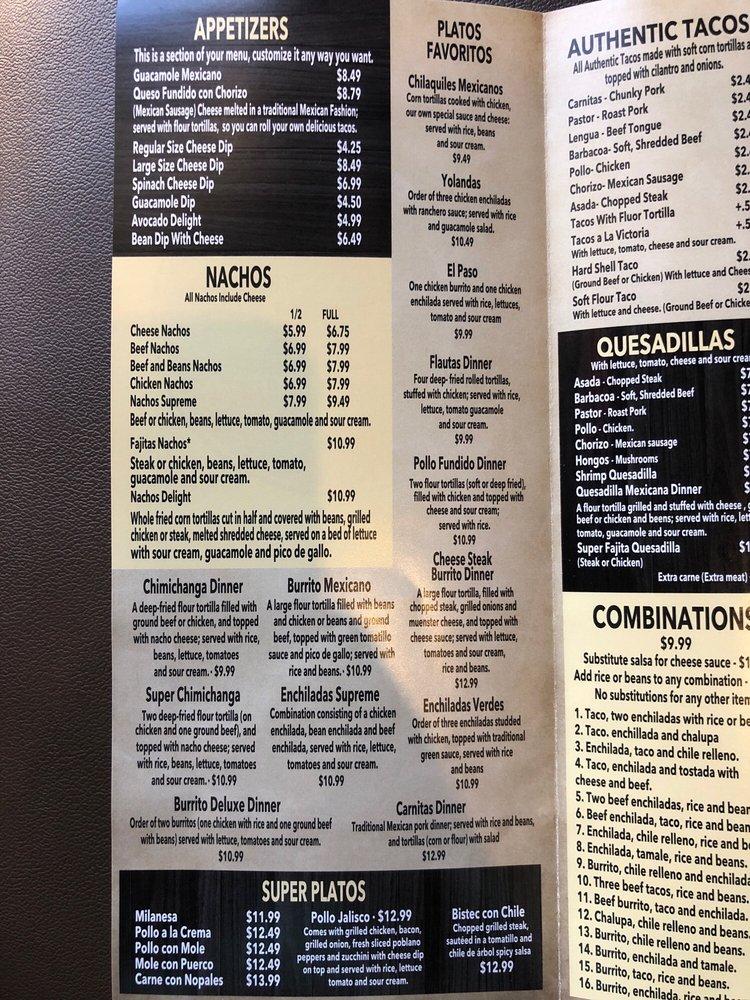 Menu at La Victoria Mexican Restaurant, Charlotte
