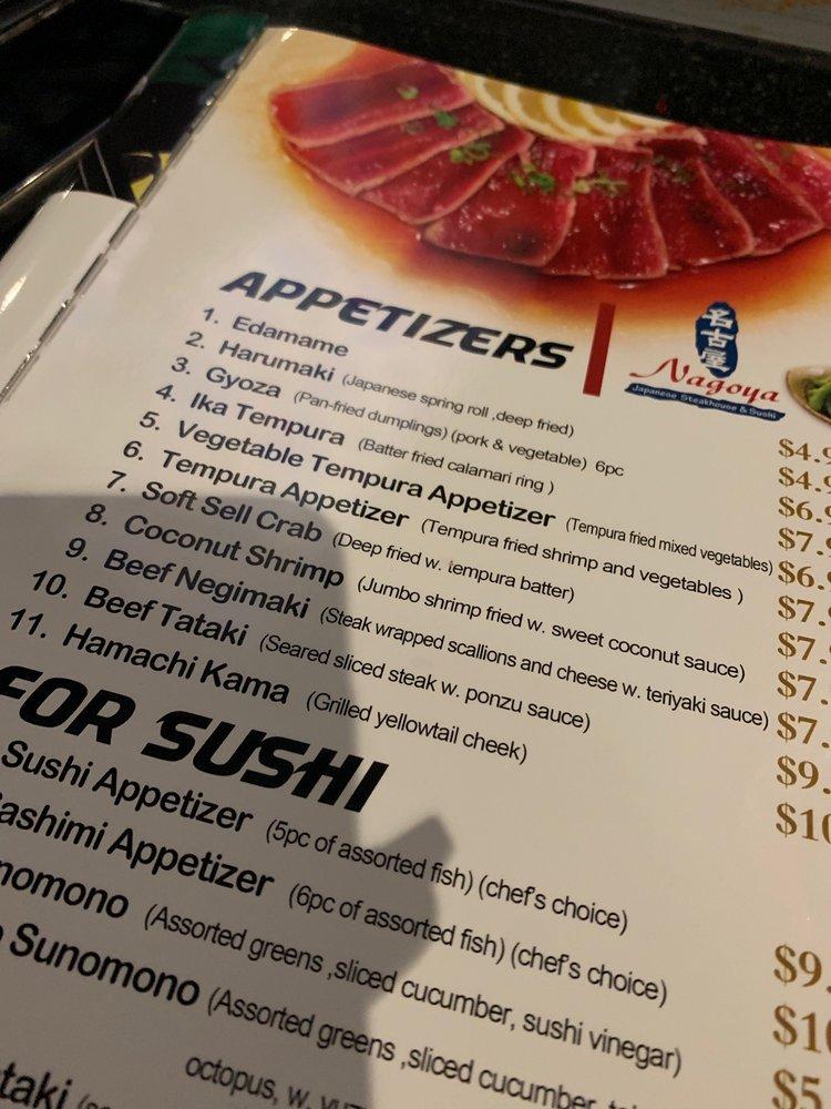 Menu at Nagoya Japanese Steakhouse & Sushi, Salem