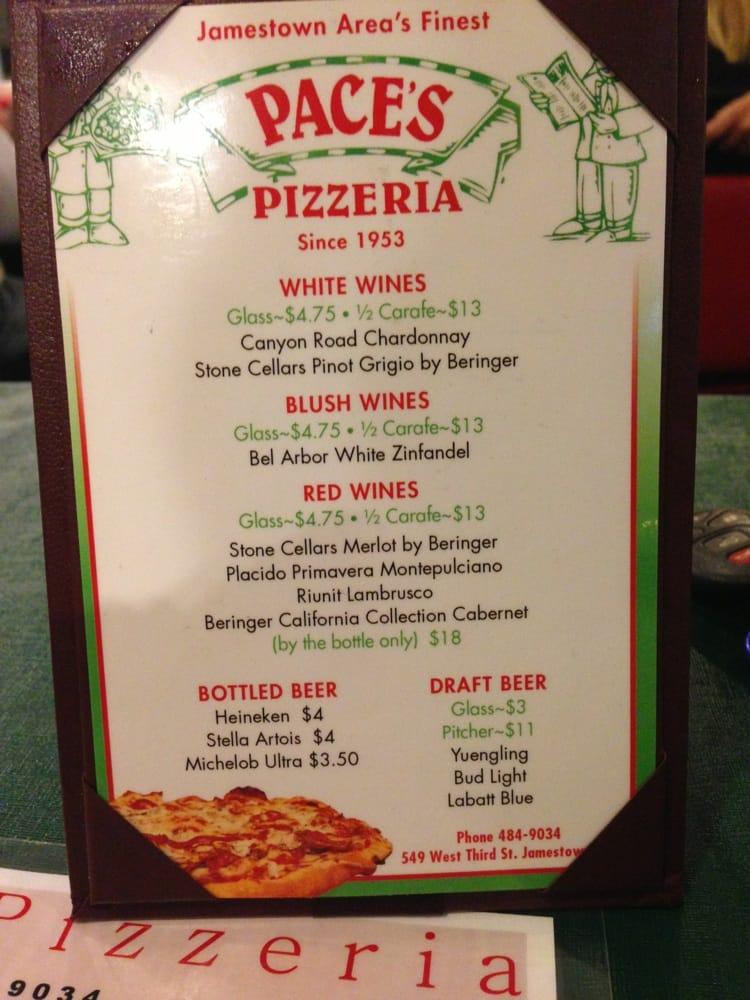 Menu at Pace's Pizzeria, Jamestown