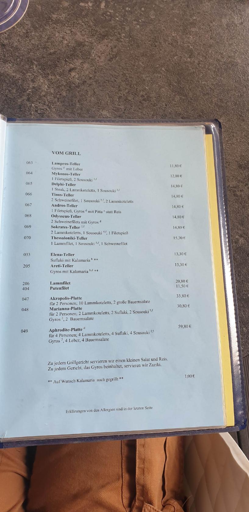 Menu at Restaurant Aphrodite, Ingolstadt