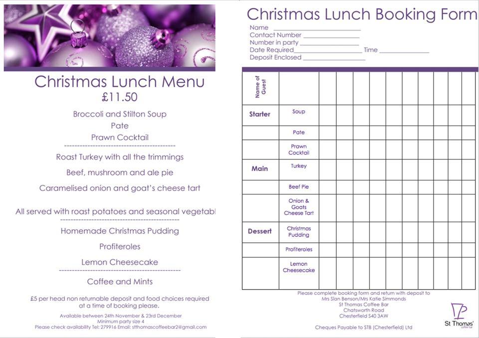 Menu at St Thomas Centre & Coffee Bar, Brampton, Chesterfield