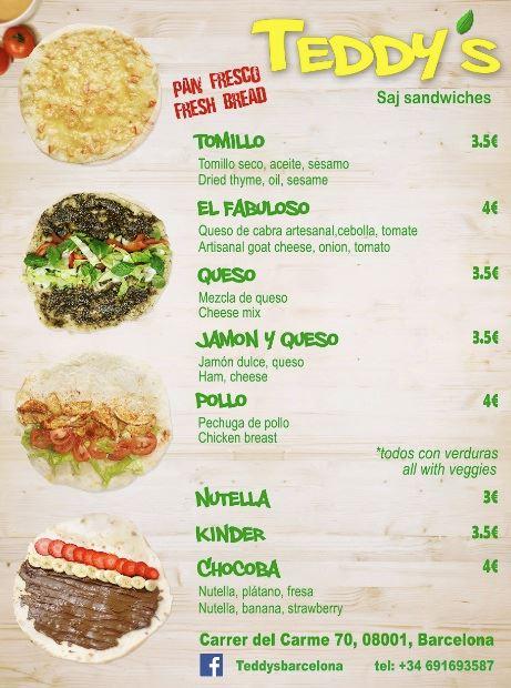 Menu at Teddy's, Barcelona, Carrer del Carme