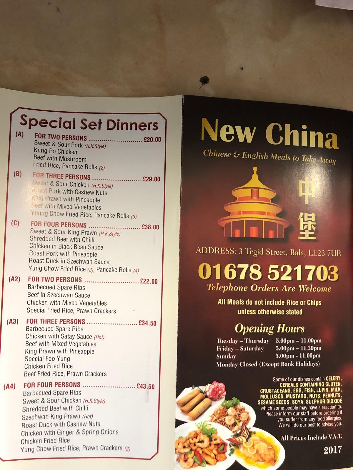 Menu at The New China fast food, Bala