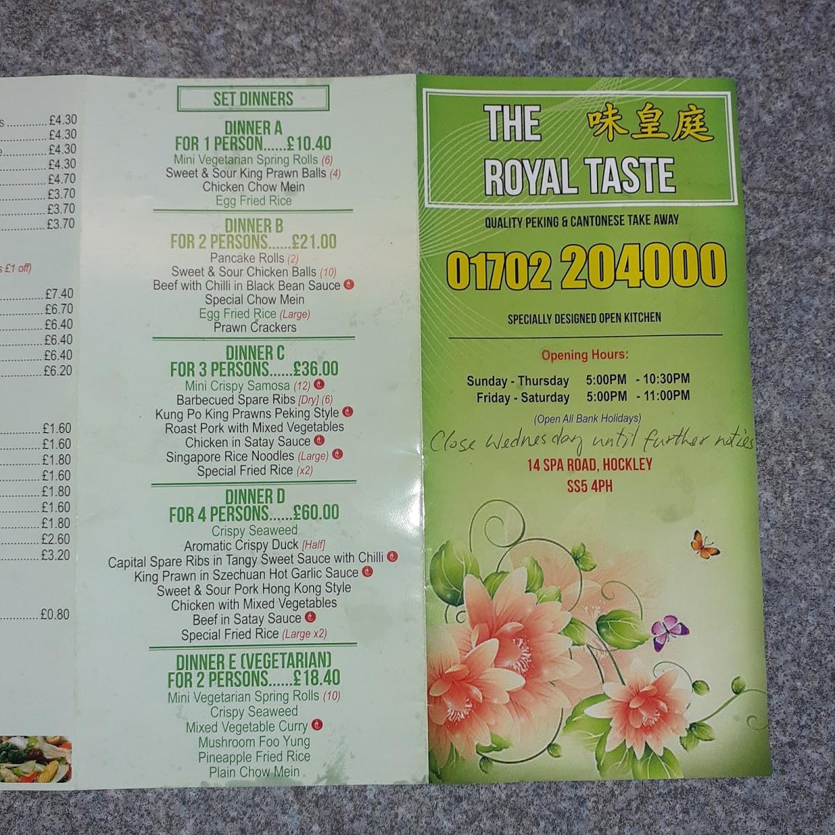 Menu at The Royal Taste Hockley fast food, Hockley