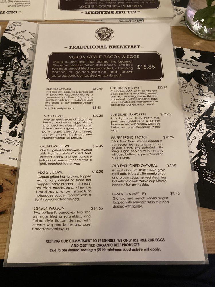 Menu at Tomahawk Restaurant, North Vancouver