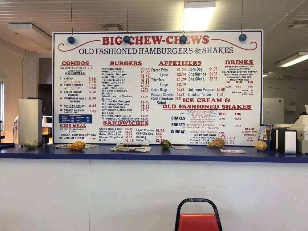 Menu at Big Chew Chew's Burgers restaurant, Temple