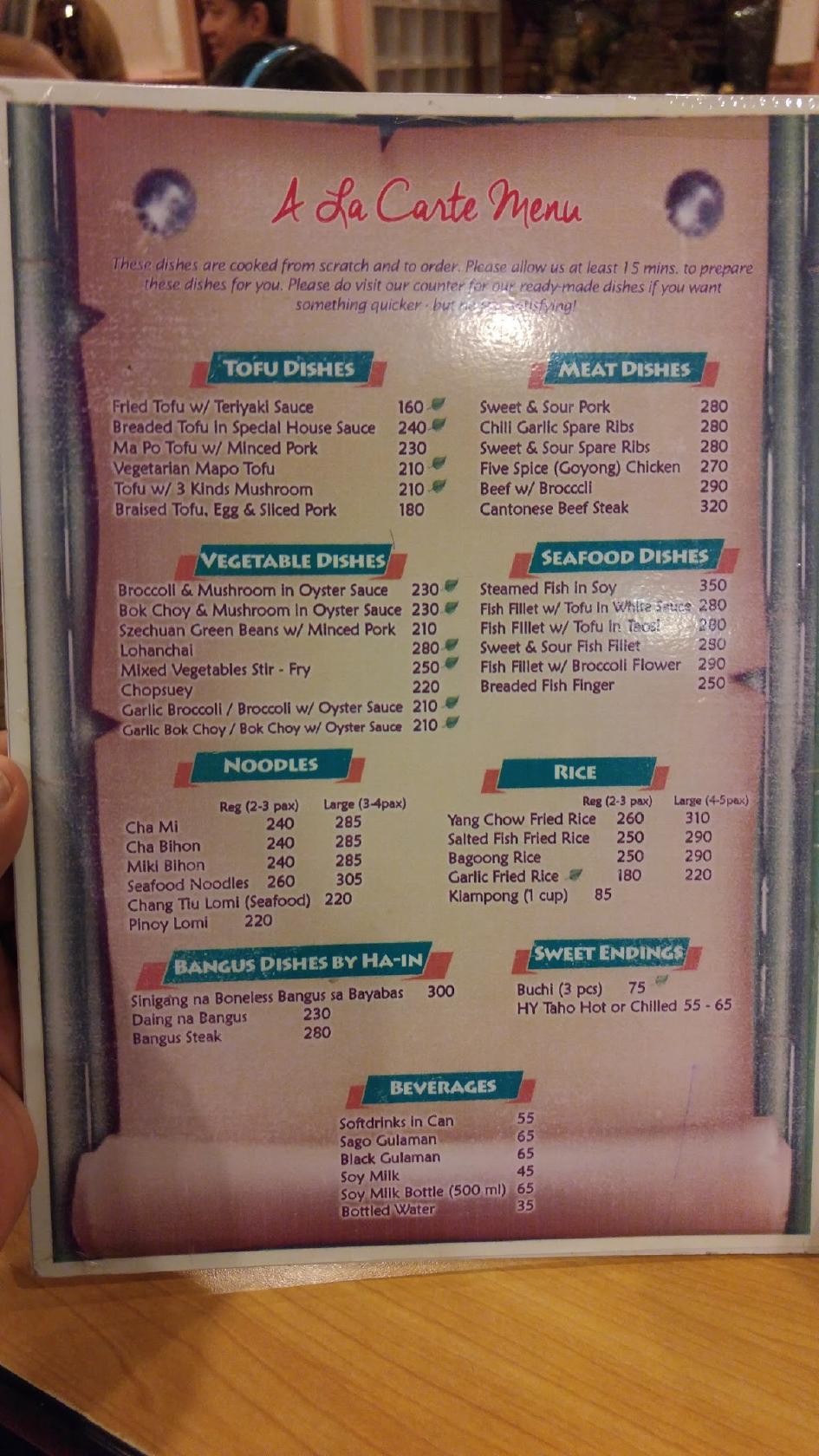 Menu at Ha Yuan restaurant, Quezon City, 84 Mother