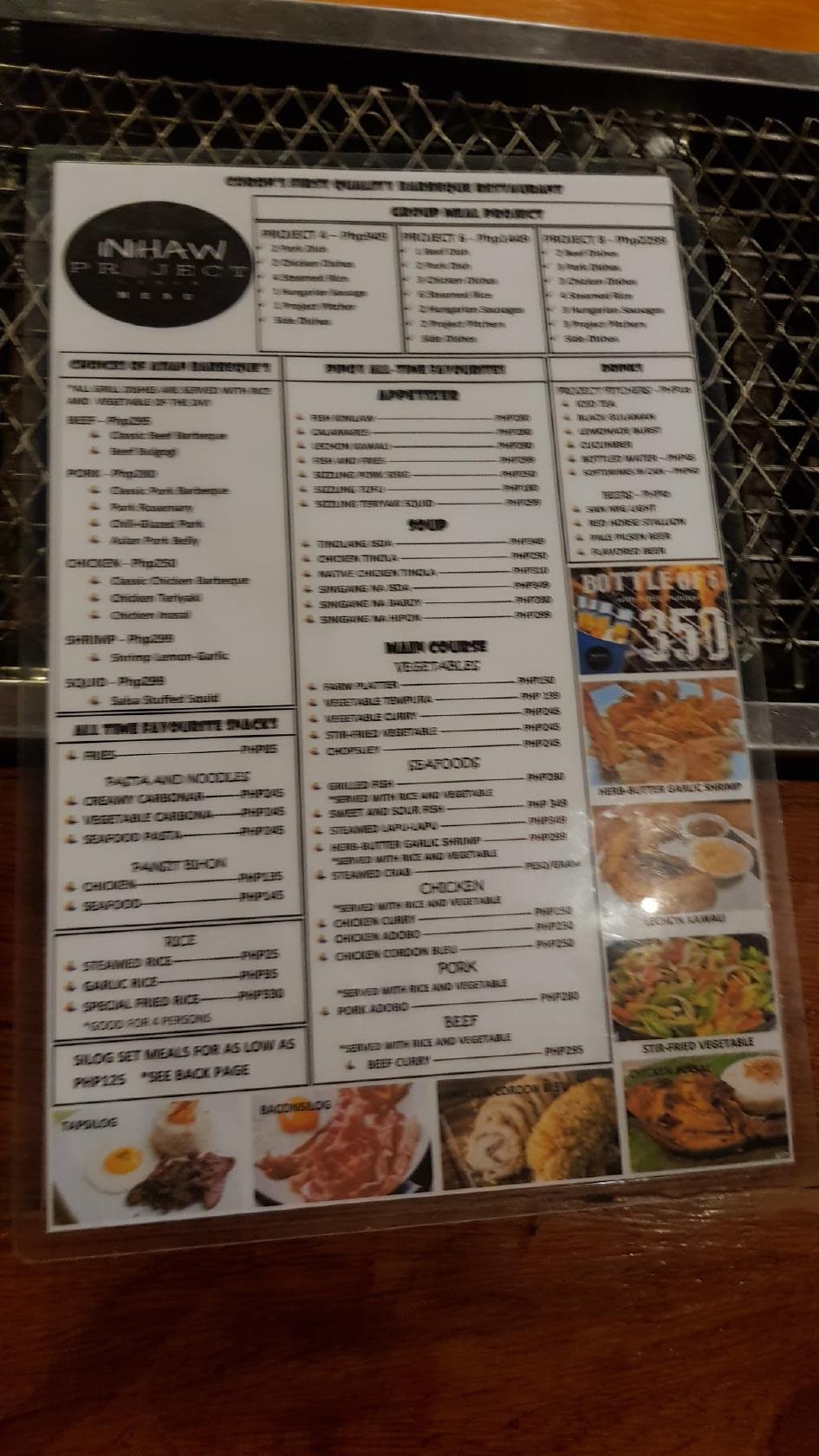 Menu at Inihaw Project restaurant, Coron