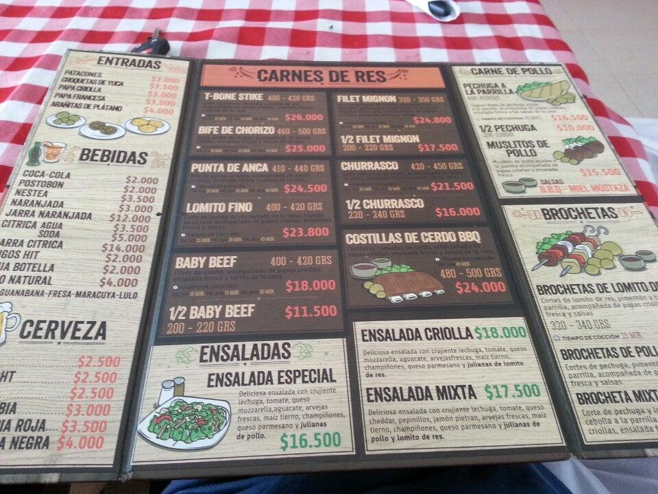 Carta del restaurante La Res, Yopal
