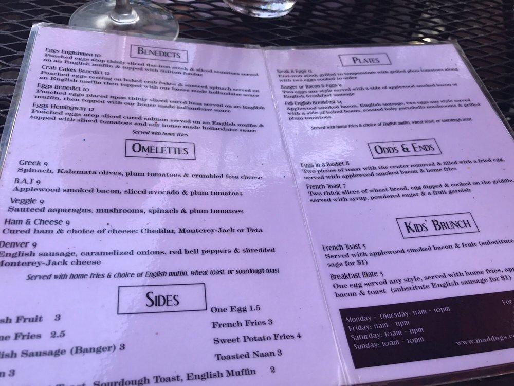 Menu at Mad Dogs & Englishmen restaurant, Tampa