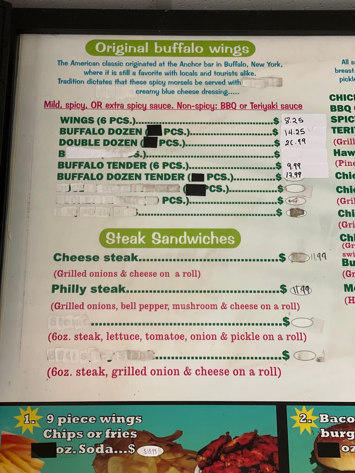 Menu at Original Buffalo Wings Restaurant, Novato