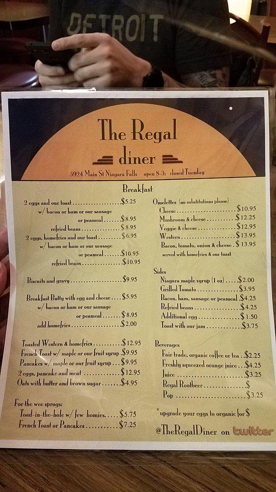 Menu at The Regal Diner restaurant, Niagara Falls
