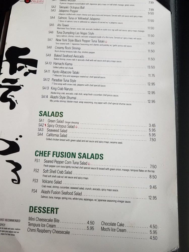 Menu at Akashi restaurant, Houston, W Lake Houston Pkwy #200