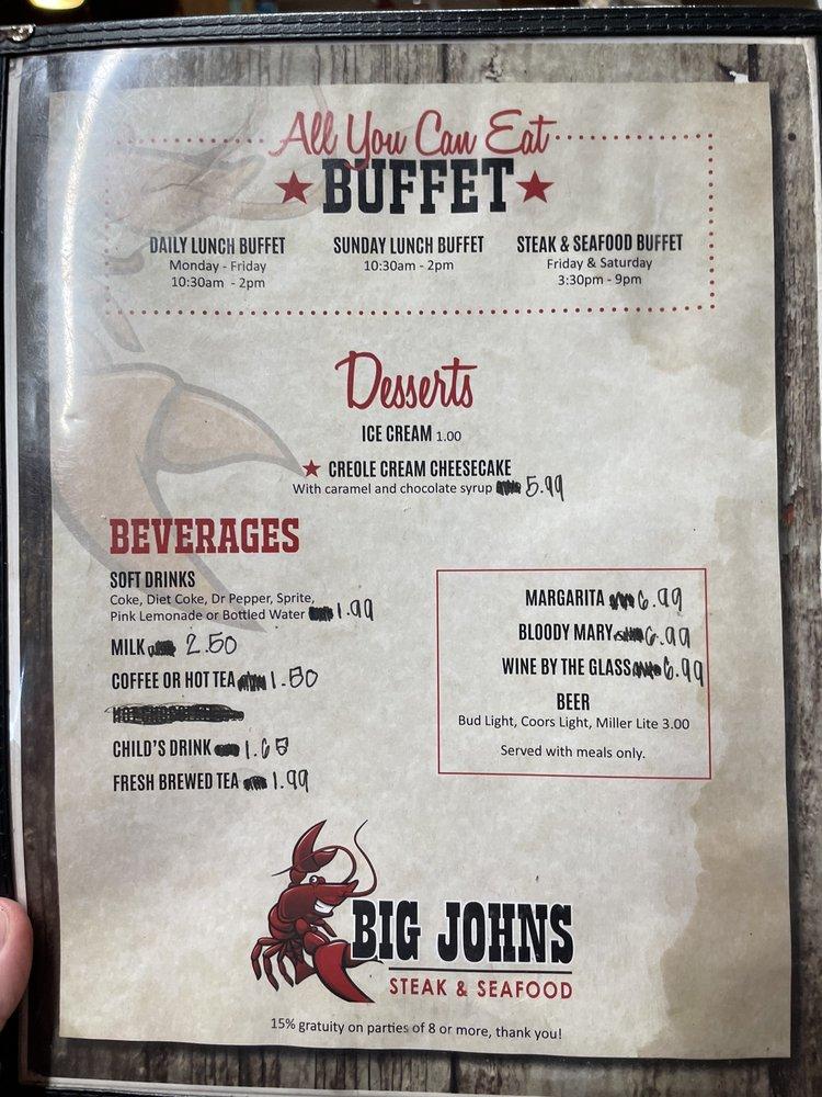 Menu at Big John's Steak & Seafood steakhouse, Rayville