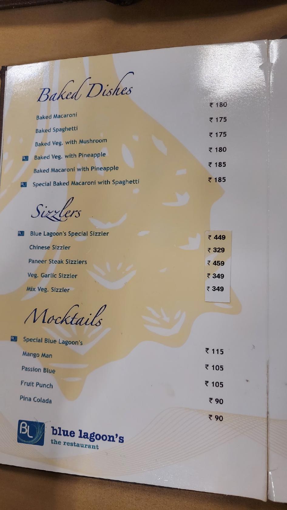 Menu at Blue Lagoon's Restaurant, Vadodara, 75M7+6VF