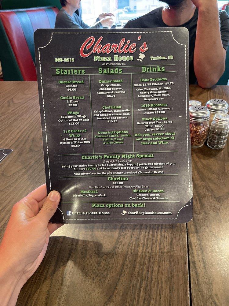 Menu at Charlie's Pizza House pizzeria, Yankton